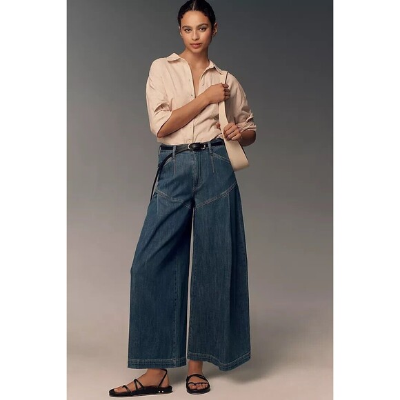 Pilcro | Jeans | Pilcro Seamed Flounce Highrise Wideleg Jeans Western ...